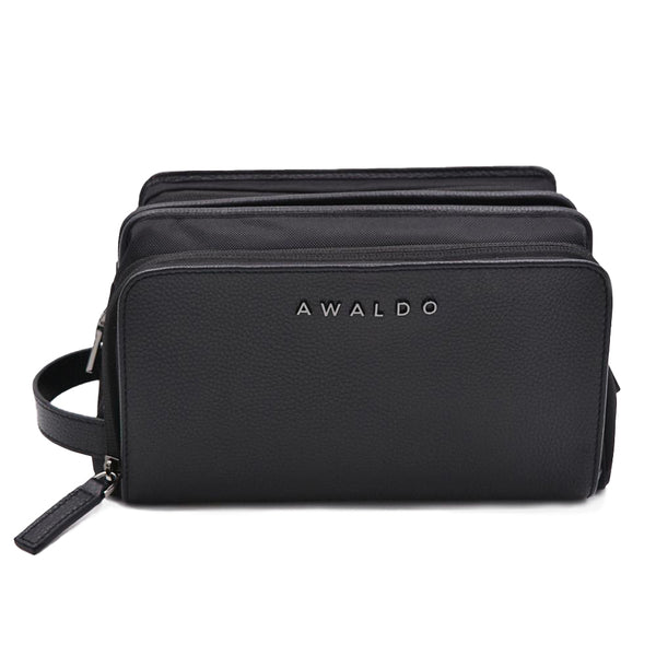 Leder Kulturbeutel "ERYAN" Schwarz – AWALDO
